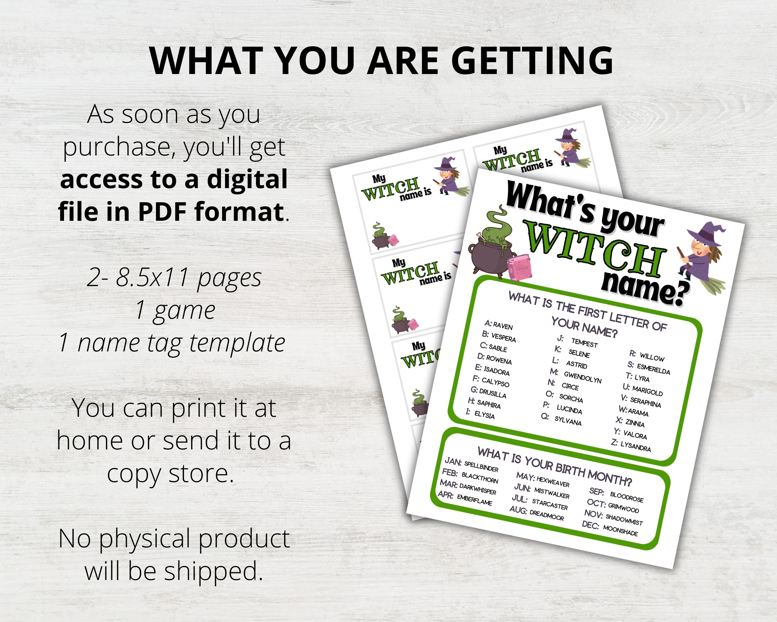 Witch Name Game Printable, What's Your Witch Name Game, Name Generator ...