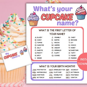 Cupcake Name Game Printable, What's Your Cupcake Name Game, Name Generator Game With Name Tags ...