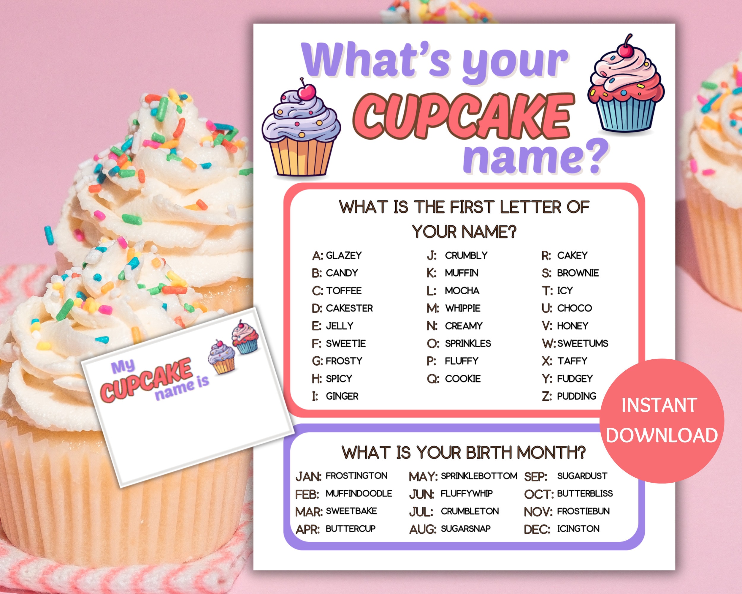 Cupcake Name Game Printable, What's Your Cupcake Name Game, Name ...