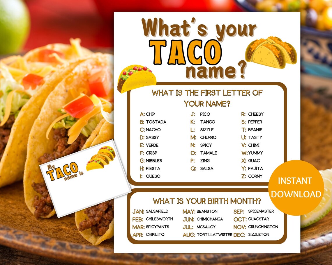 Taco Name Game Printable, What's Your Taco Name Game, Name Generator ...