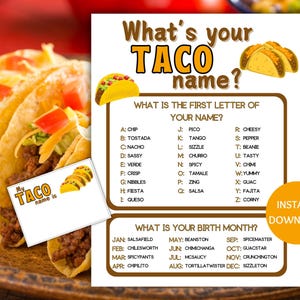 Taco Name Game Printable, What's Your Taco Name Game, Name Generator ...