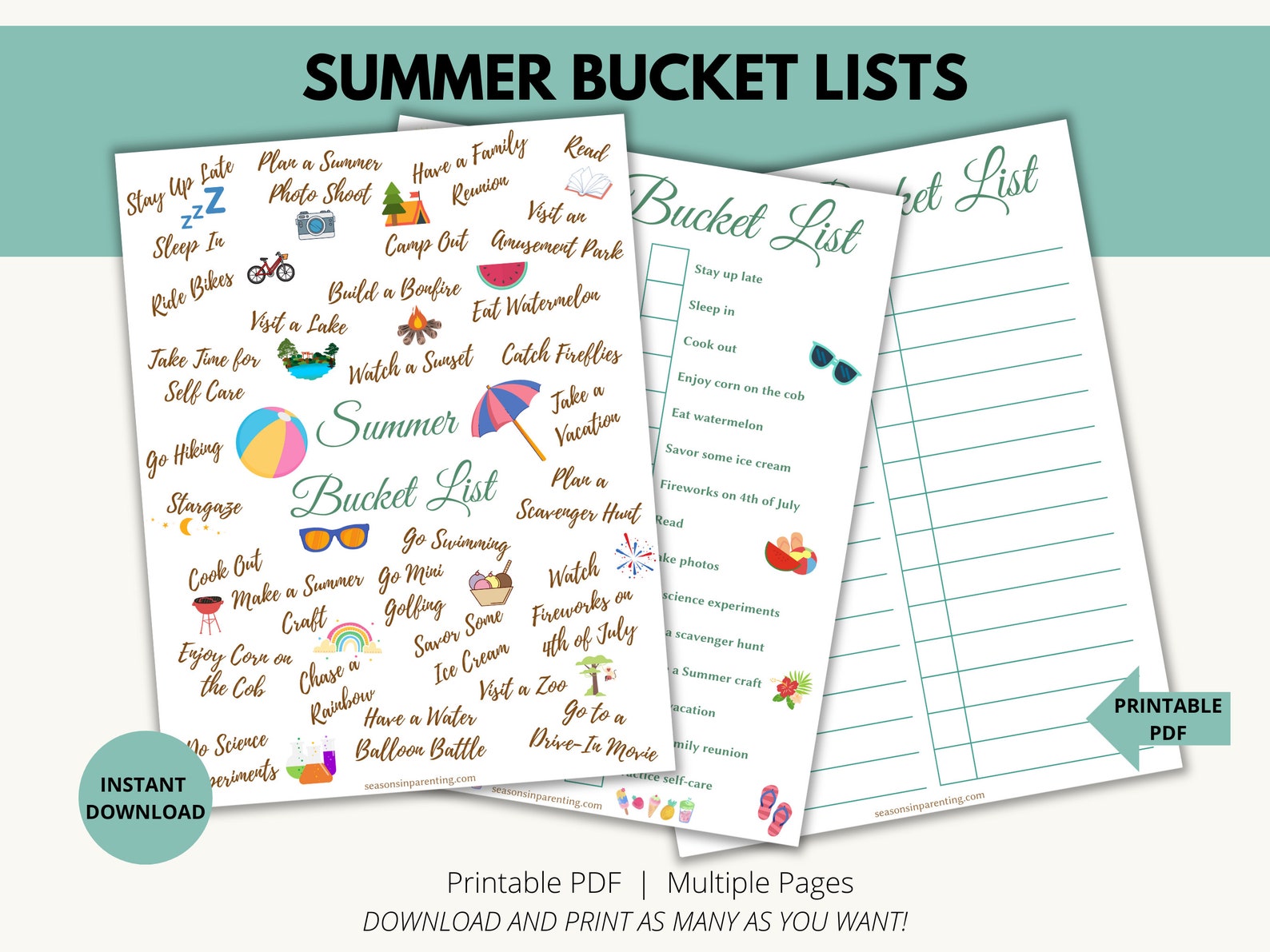 Summer Bucket List Bundle Printable Kids Activities Family - Etsy