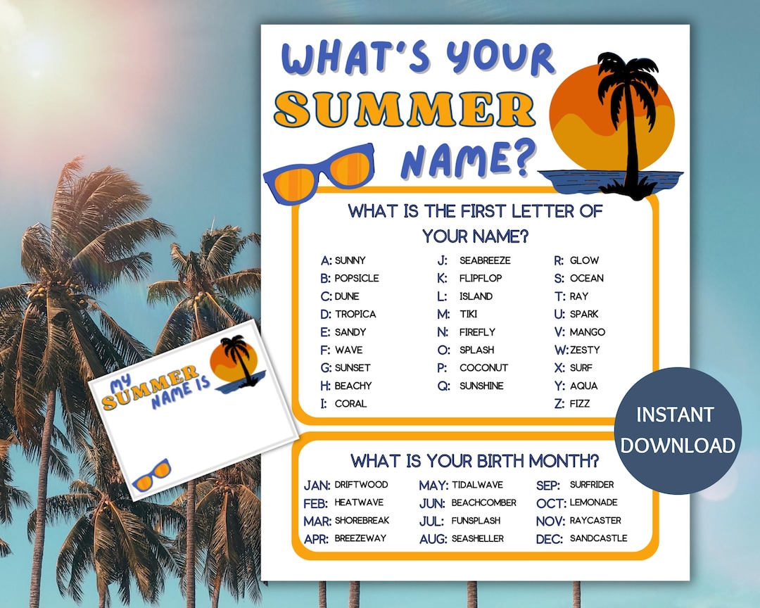 Summer Name Game Printable, What's Your Summer Name Game, Name ...