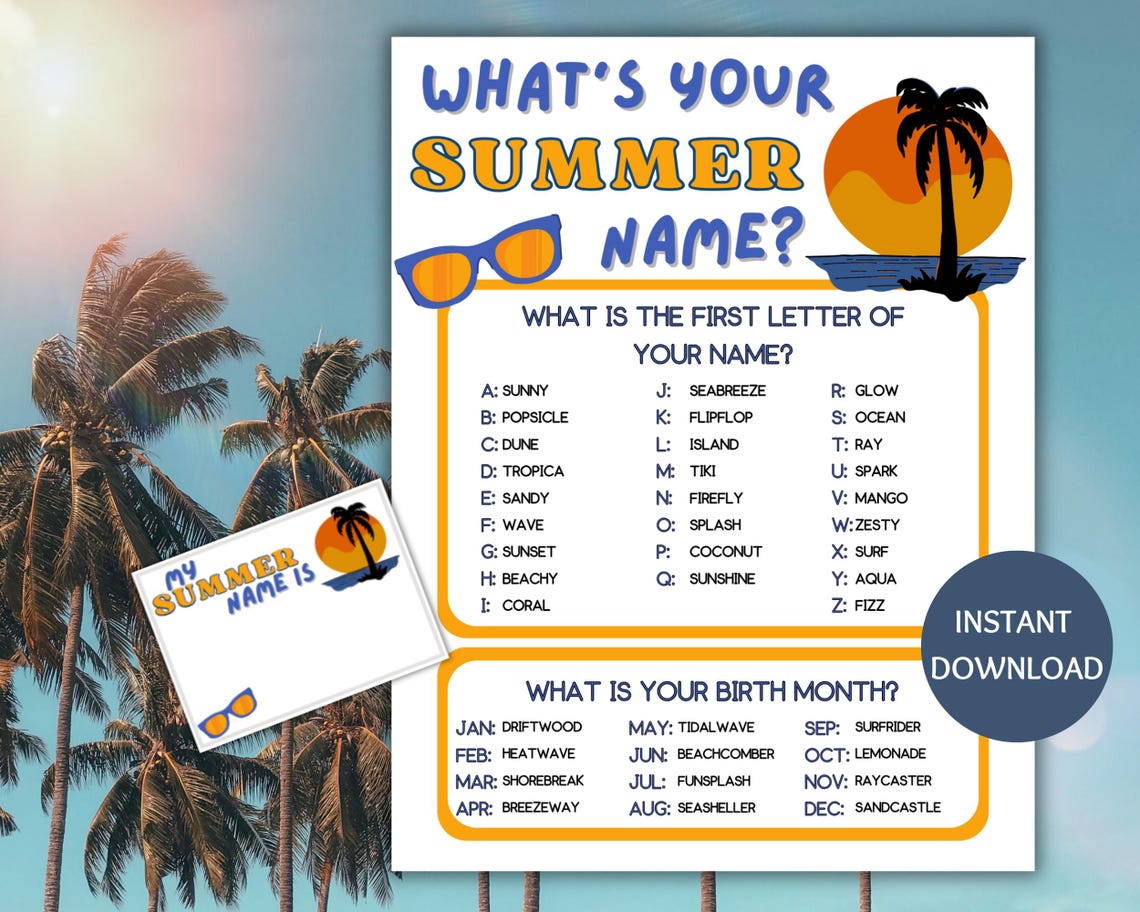 Summer Name Game Printable, What's Your Summer Name Game, Name ...