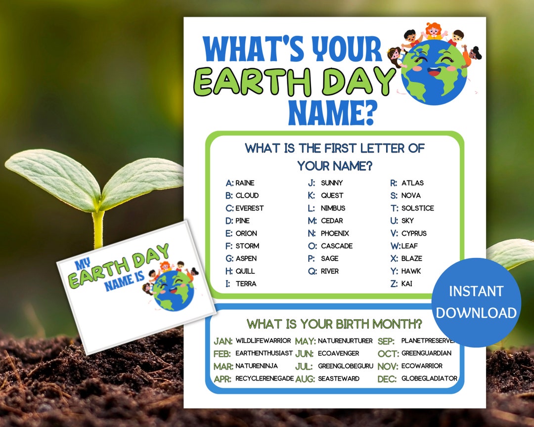 Earth Day Name Game Printable, What's Your Earth Day Name Game, Name ...