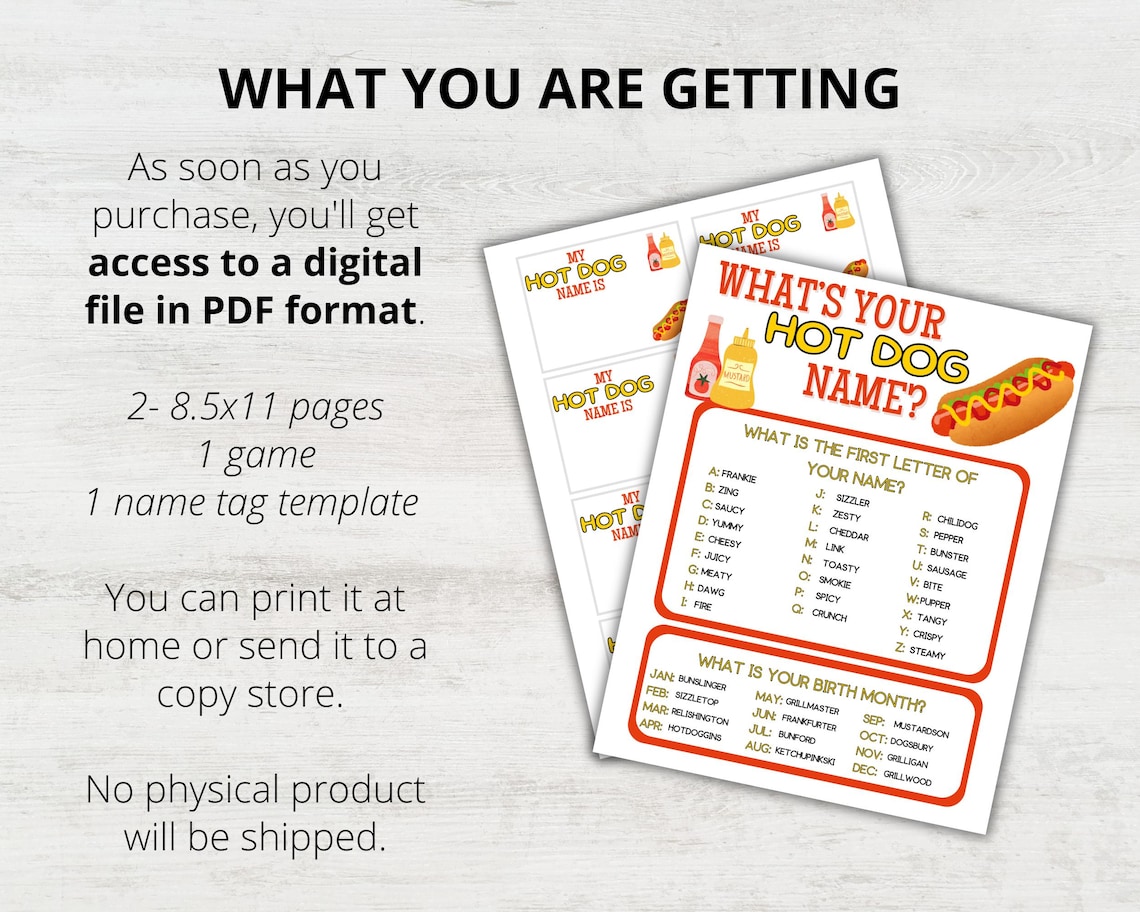 Hot Dog Name Game Printable, What's Your Hot Dog Name Game, Name ...