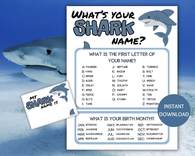 Shark Name Game Printable, What's Your Shark Name Game, Name Generator ...