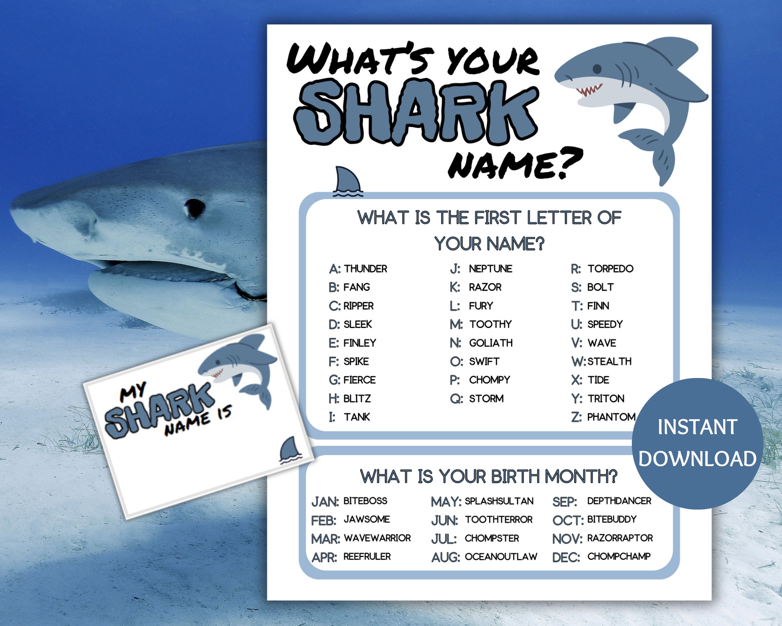 Shark Name Game Printable, What's Your Shark Name Game, Name Generator ...