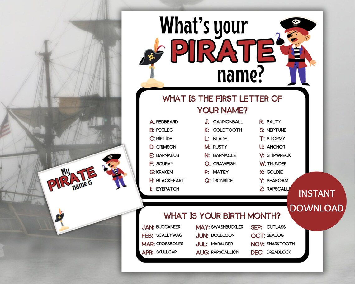 Pirate Name Game Printable, What's Your Pirate Name Game, Name ...