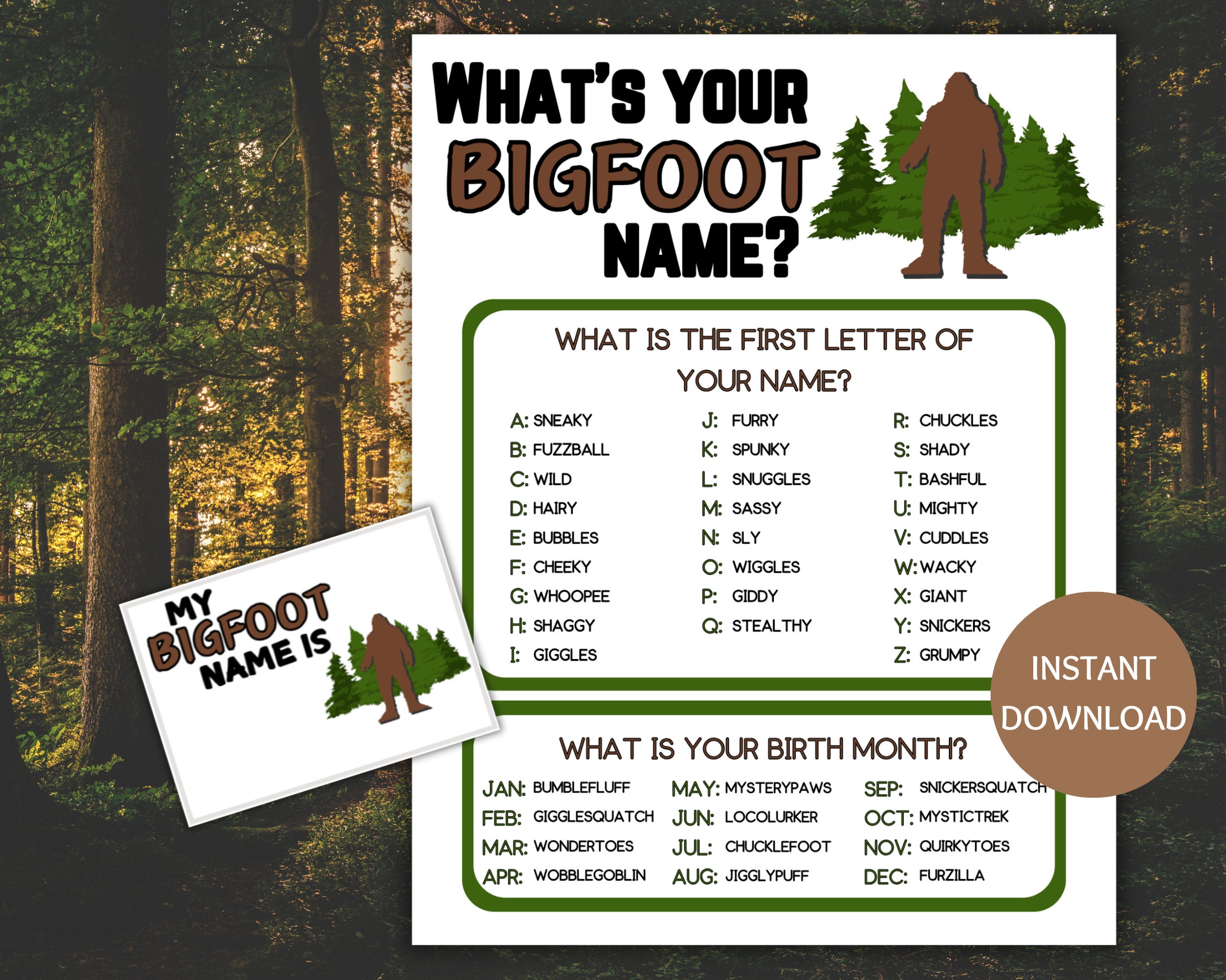 Bigfoot Name Game Printable, What's Your Bigfoot Name Game, Name ...