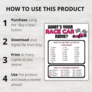 Race Car Name Game Printable, What's Your Race Car Name Game, Name ...