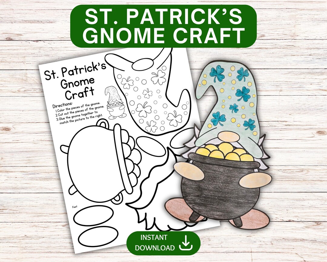 St Patrick's Gnome Craft, Cut and Paste Craft, Leprechaun Gnome, St ...