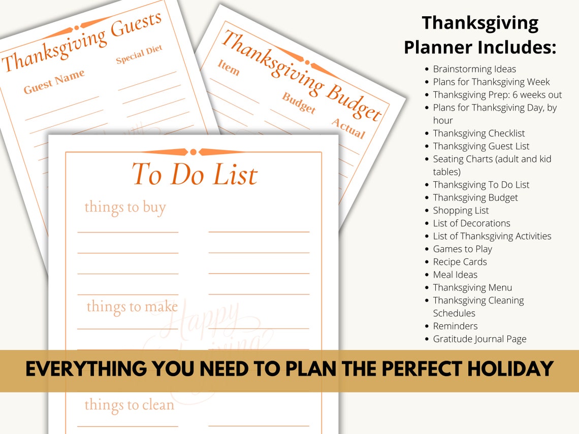 Thanksgiving Planner Printable, Holiday Planner, Holiday Meal Planner ...