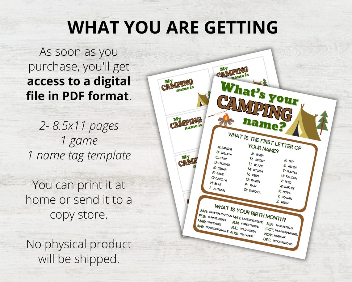 Camping Name Game Printable, What's Your Camping Name Game, Name ...