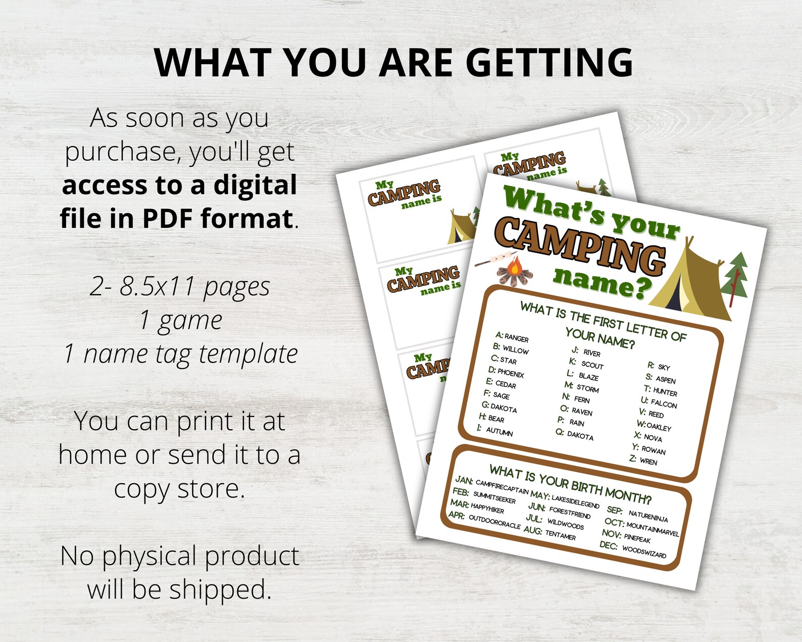 Camping Name Game Printable, What's Your Camping Name Game, Name ...