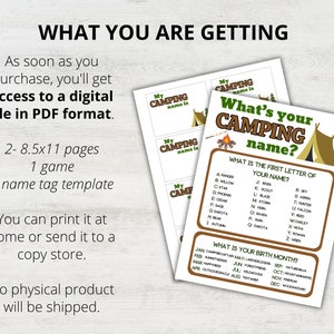Camping Name Game Printable, What's Your Camping Name Game, Name ...