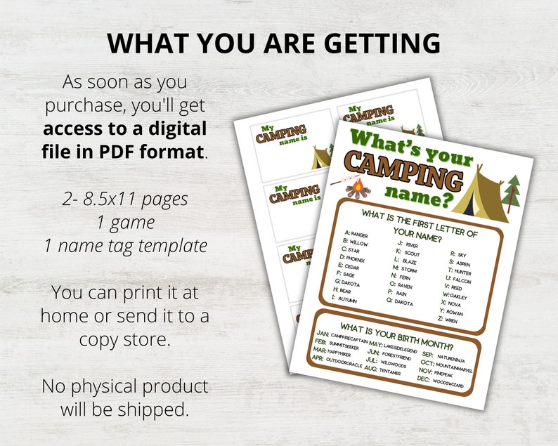 Camping Name Game Printable, What's Your Camping Name Game, Name ...