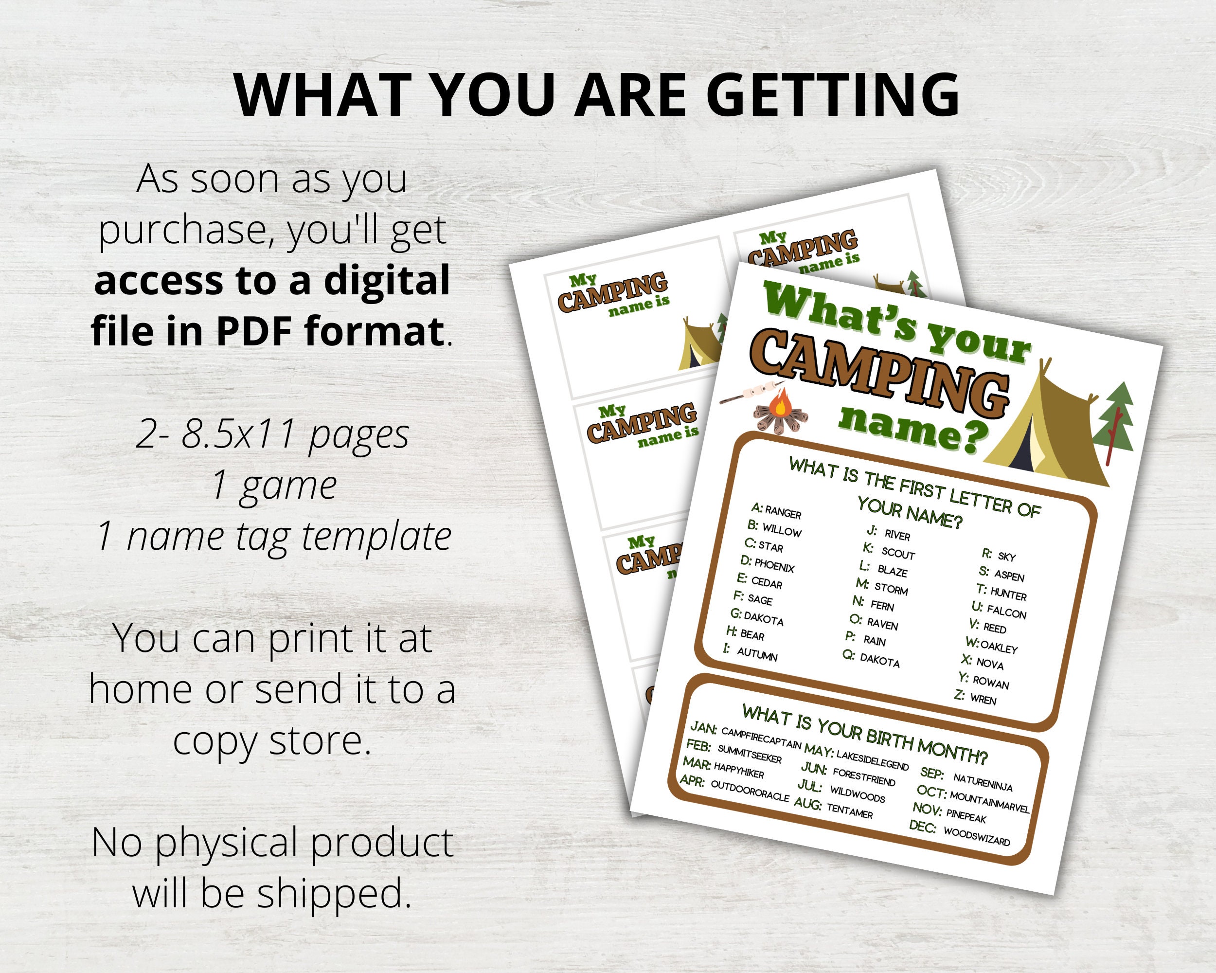 Camping Name Game Printable, What's Your Camping Name Game, Name ...