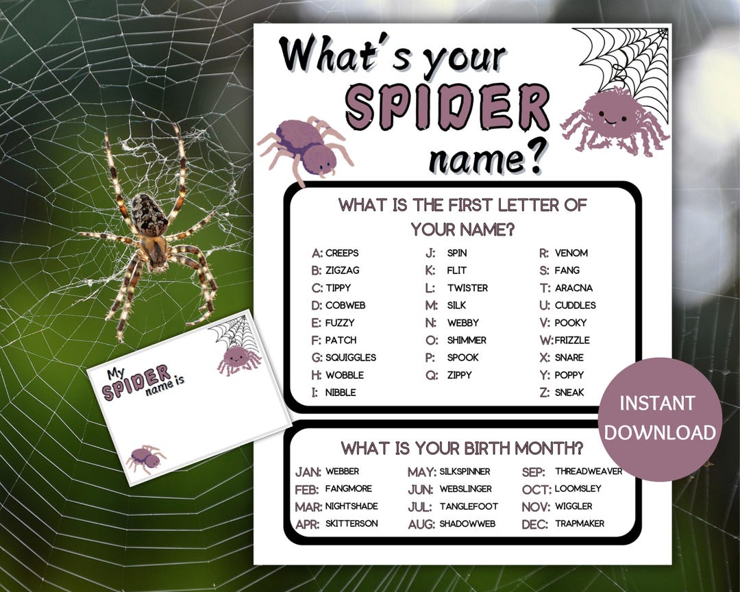 Spider Name Game Printable, What's Your Spider Name Game, Name ...