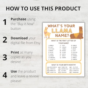 Llama Name Game Printable, What's Your Llama Name Game, Name Generator ...