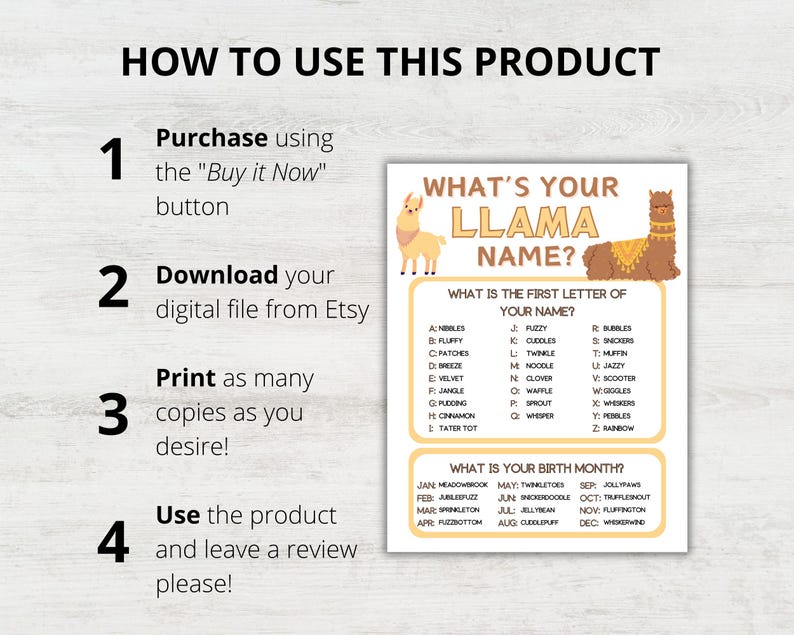 Llama Name Game Printable, What's Your Llama Name Game, Name Generator ...