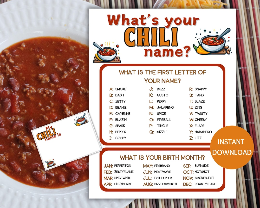 Chili Name Game Printable, What's Your Chili Name Game, Name Generator ...