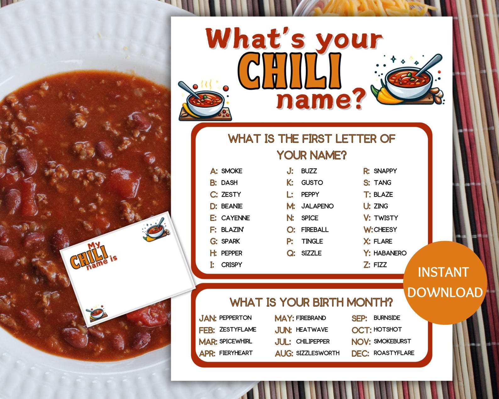 Chili Name Game Printable, What's Your Chili Name Game, Name Generator ...