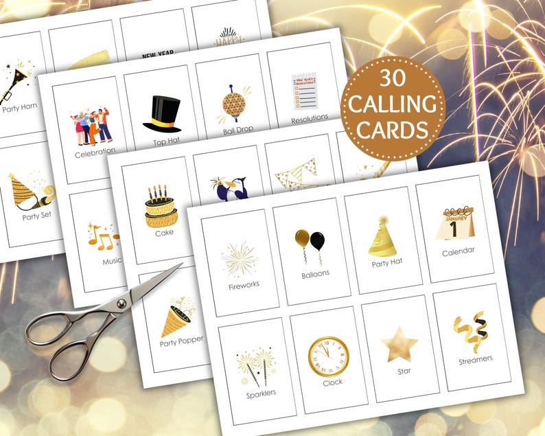 New Years Bingo, 50 New Year Bingo Cards, Kids New Years Activity, New ...