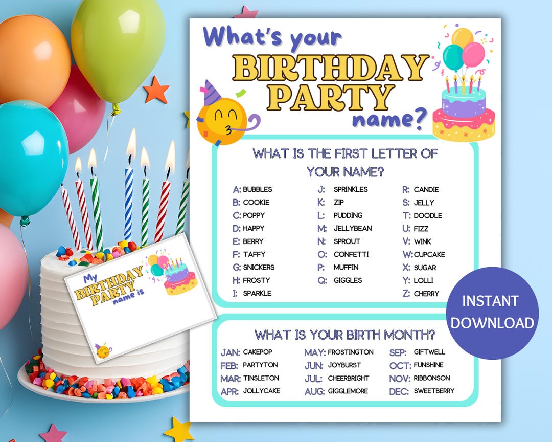 Birthday Name Game Printable, What's Your Birthday Name Game, Name ...