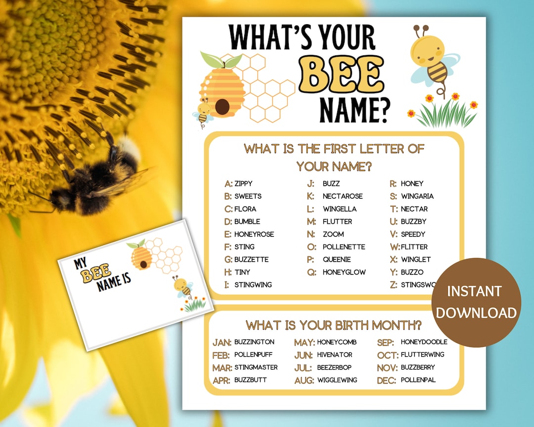 Bee Name Game Printable, What's Your Bee Name Game, Name Generator Game ...