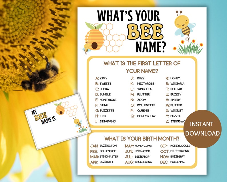 Bee Name Game Printable, What's Your Bee Name Game, Name Generator Game ...