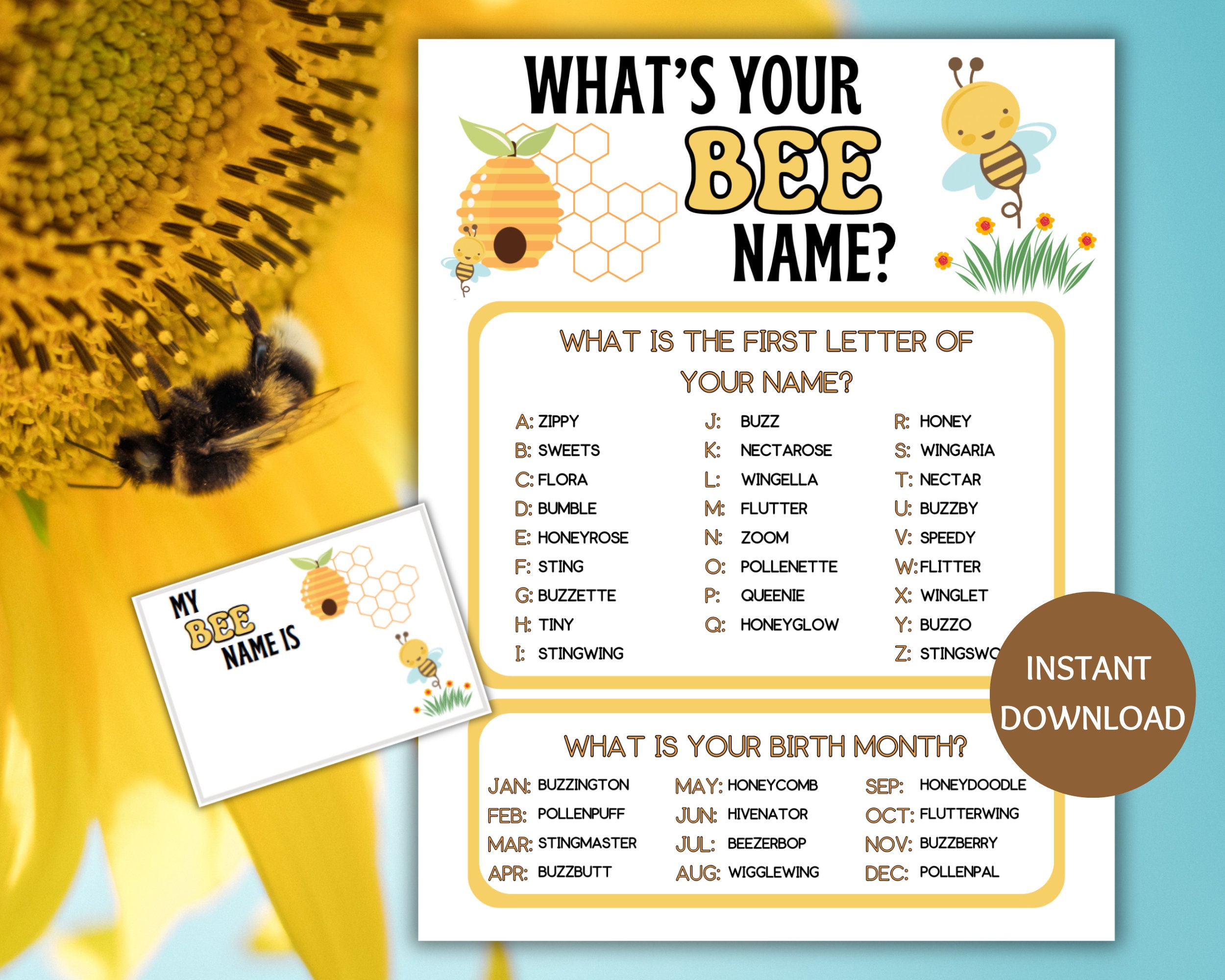 Bee Name Game Printable, What's Your Bee Name Game, Name Generator Game ...