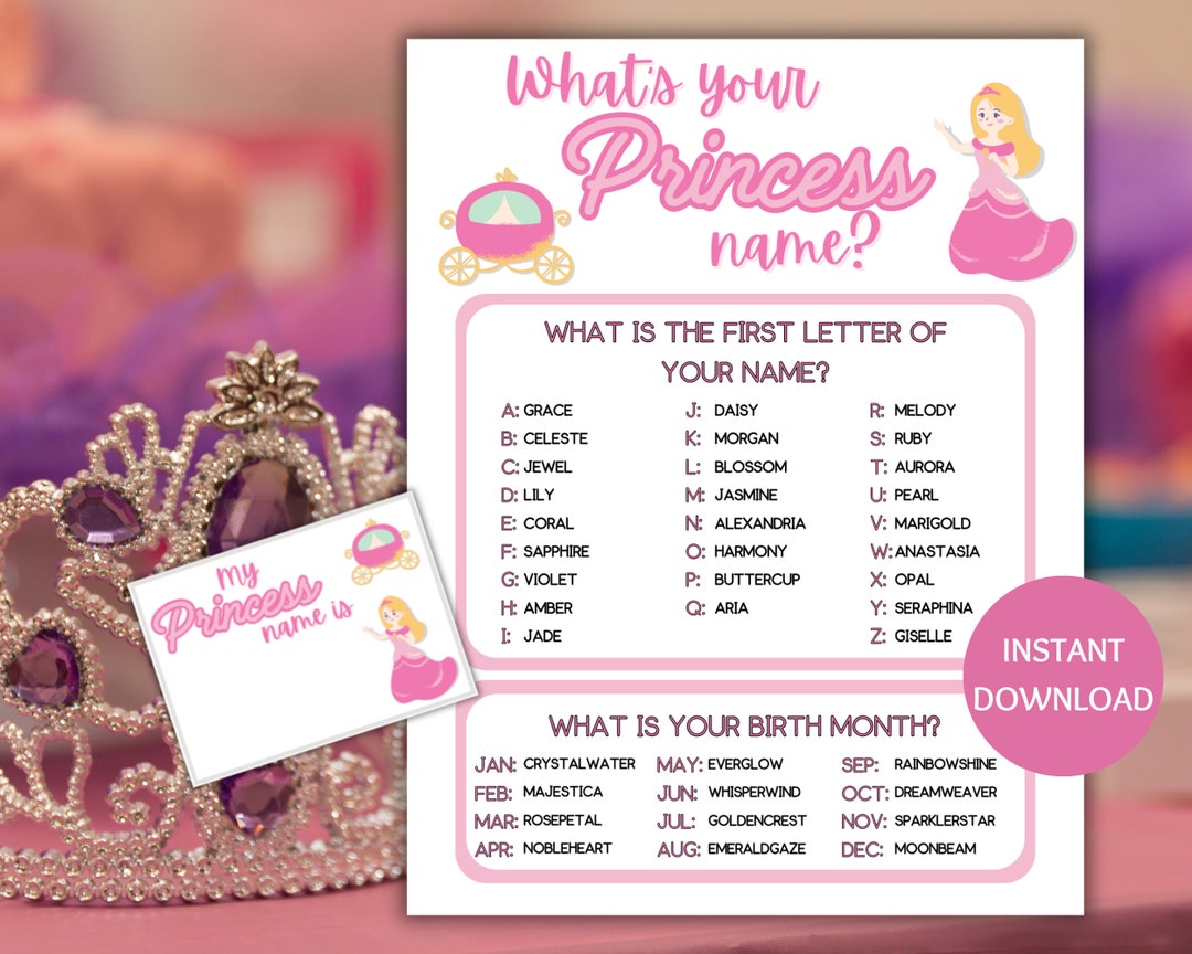 Princess Name Game Printable, What's Your Princess Name Game, Name ...