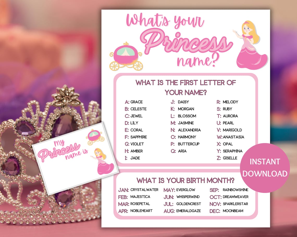 Princess Name Game Printable, What's Your Princess Name Game, Name Generator Game With Name Tags ...