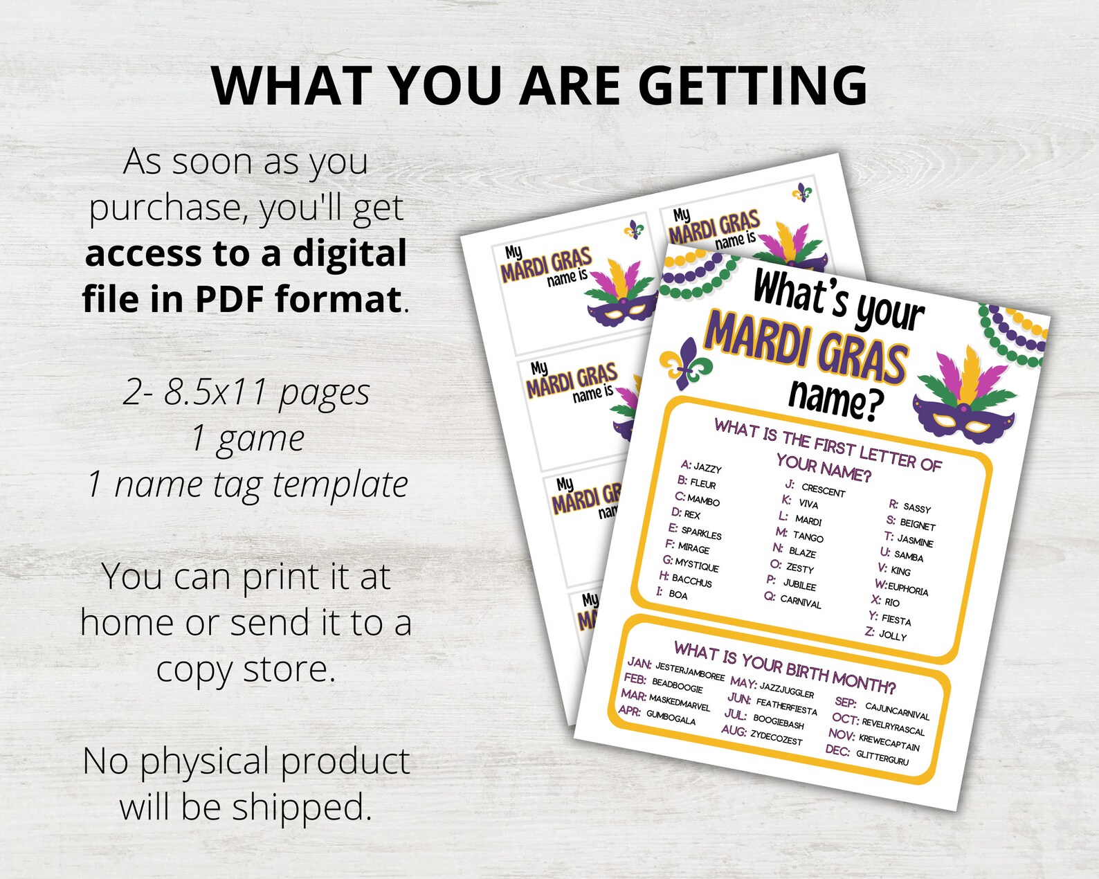 Mardi Gras Name Game Printable, What's Your Mardi Gras Name Game, Name ...