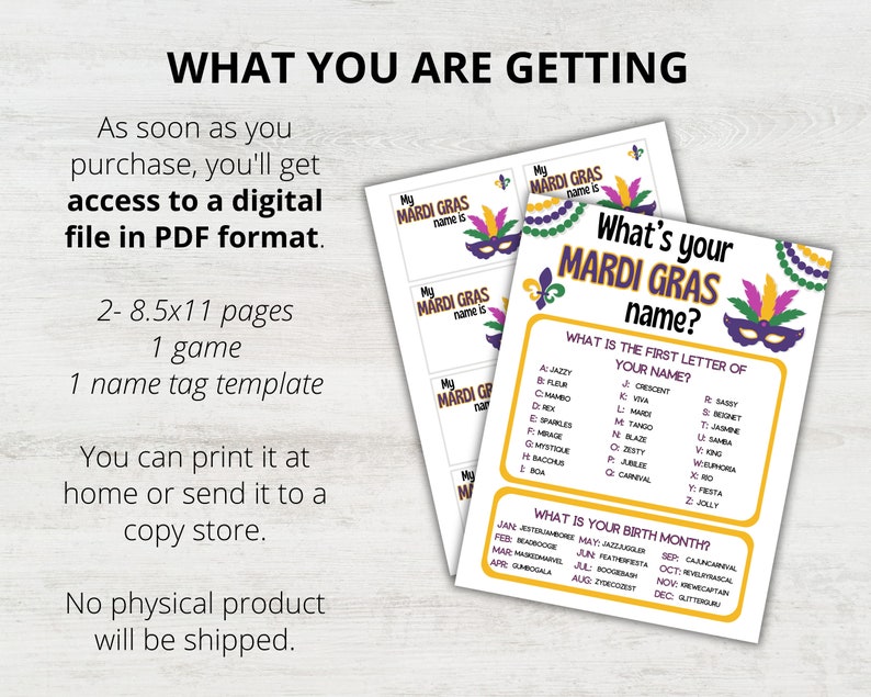 Mardi Gras Name Game Printable, What's Your Mardi Gras Name Game, Name ...