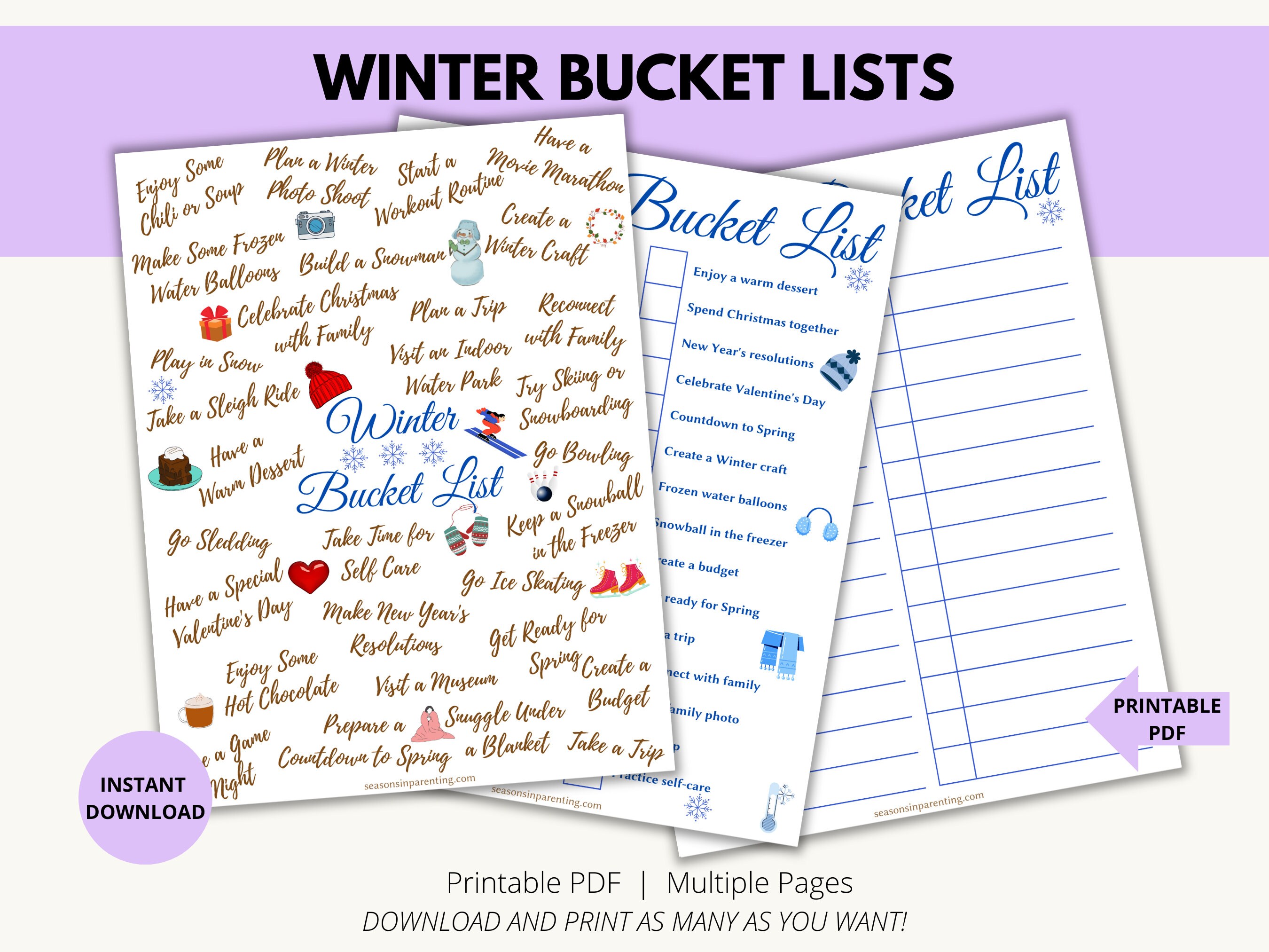 Seasonal Bucket List Bundle Bucket Lists for Fall Winter - Etsy
