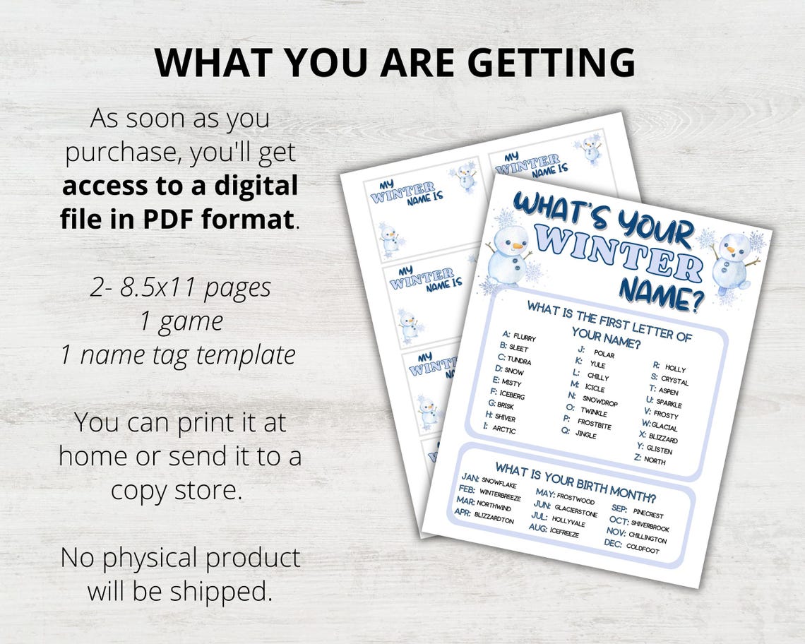 Winter Name Game Printable, What's Your Winter Name Game, Name ...