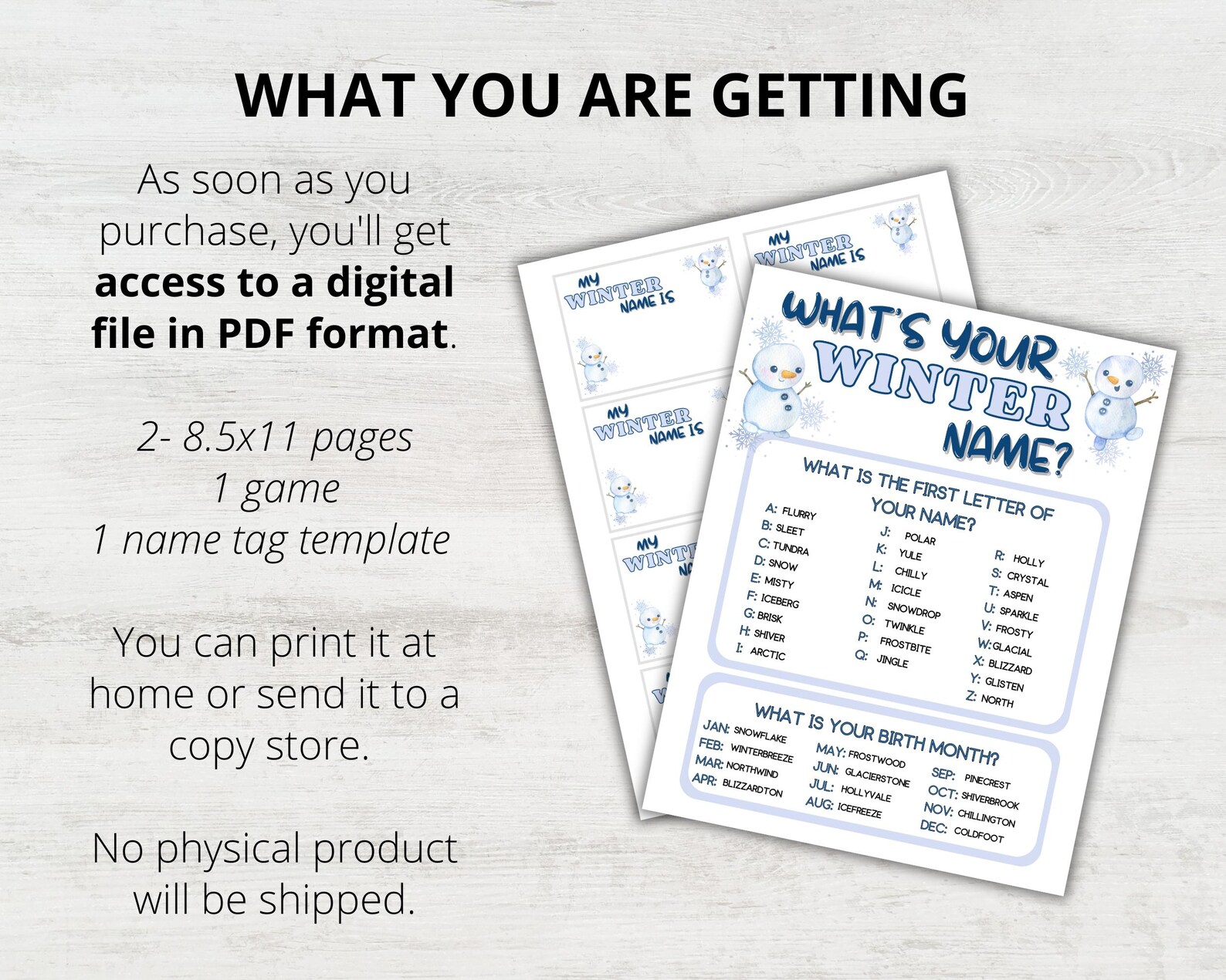 Winter Name Game Printable, What's Your Winter Name Game, Name ...