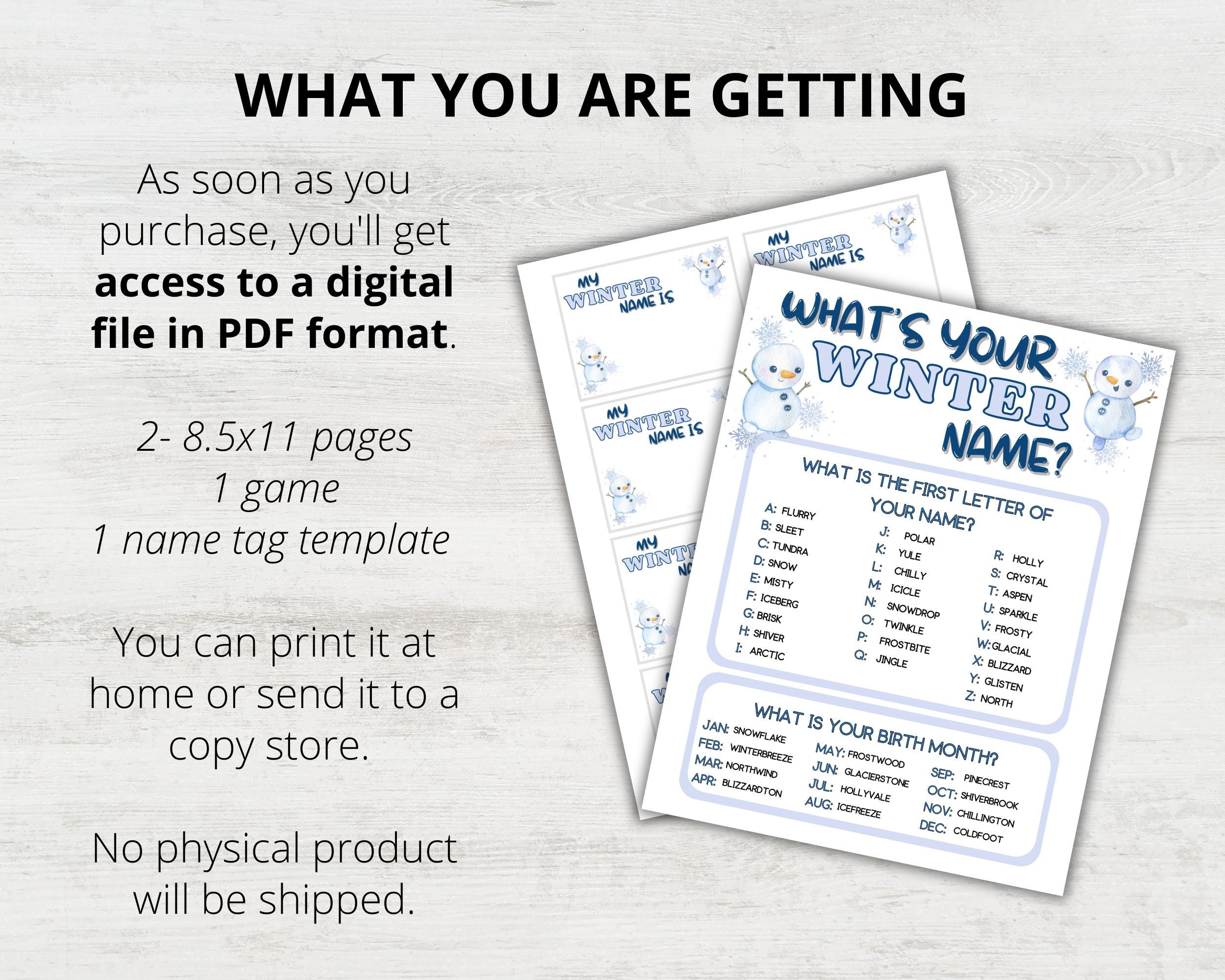 Winter Name Game Printable, What's Your Winter Name Game, Name ...