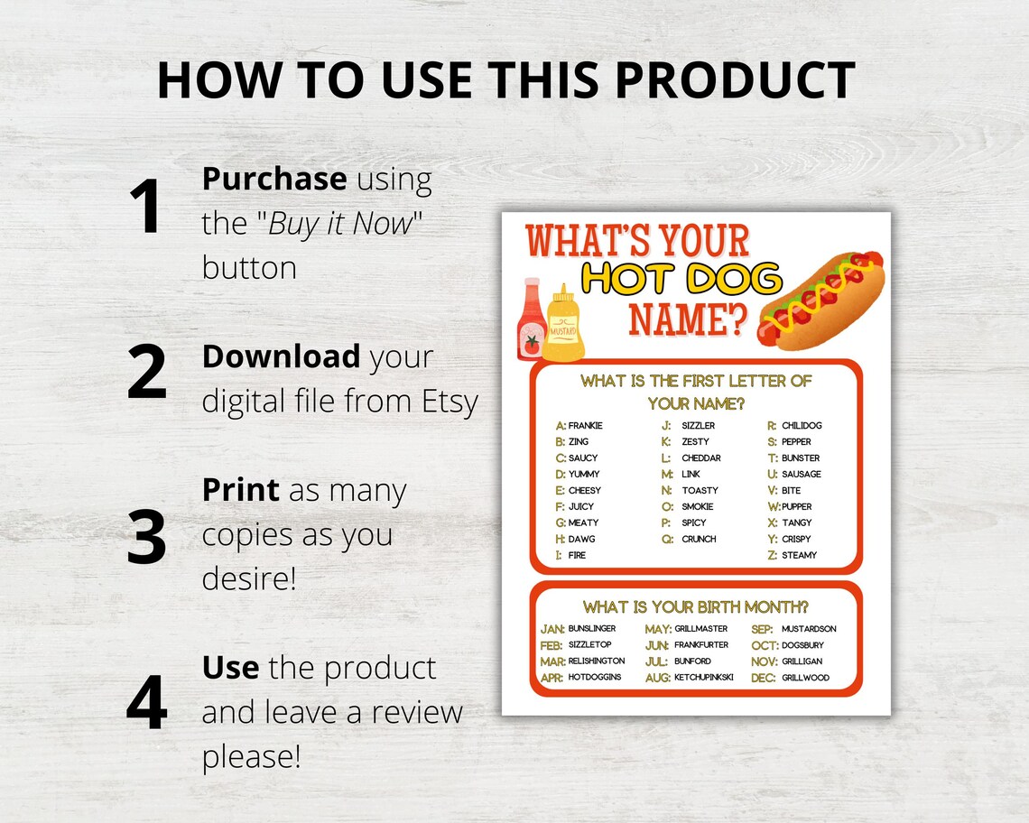 Hot Dog Name Game Printable, What's Your Hot Dog Name Game, Name ...