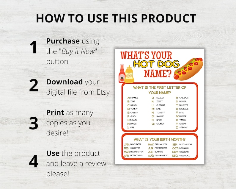 Hot Dog Name Game Printable, What's Your Hot Dog Name Game, Name ...