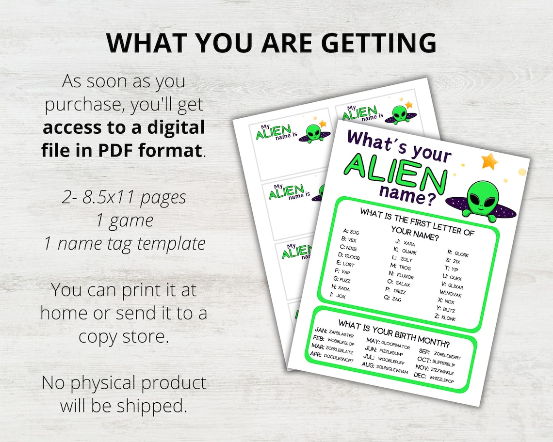Alien Name Game Printable, What's Your Alien Name Game, Name Generator ...