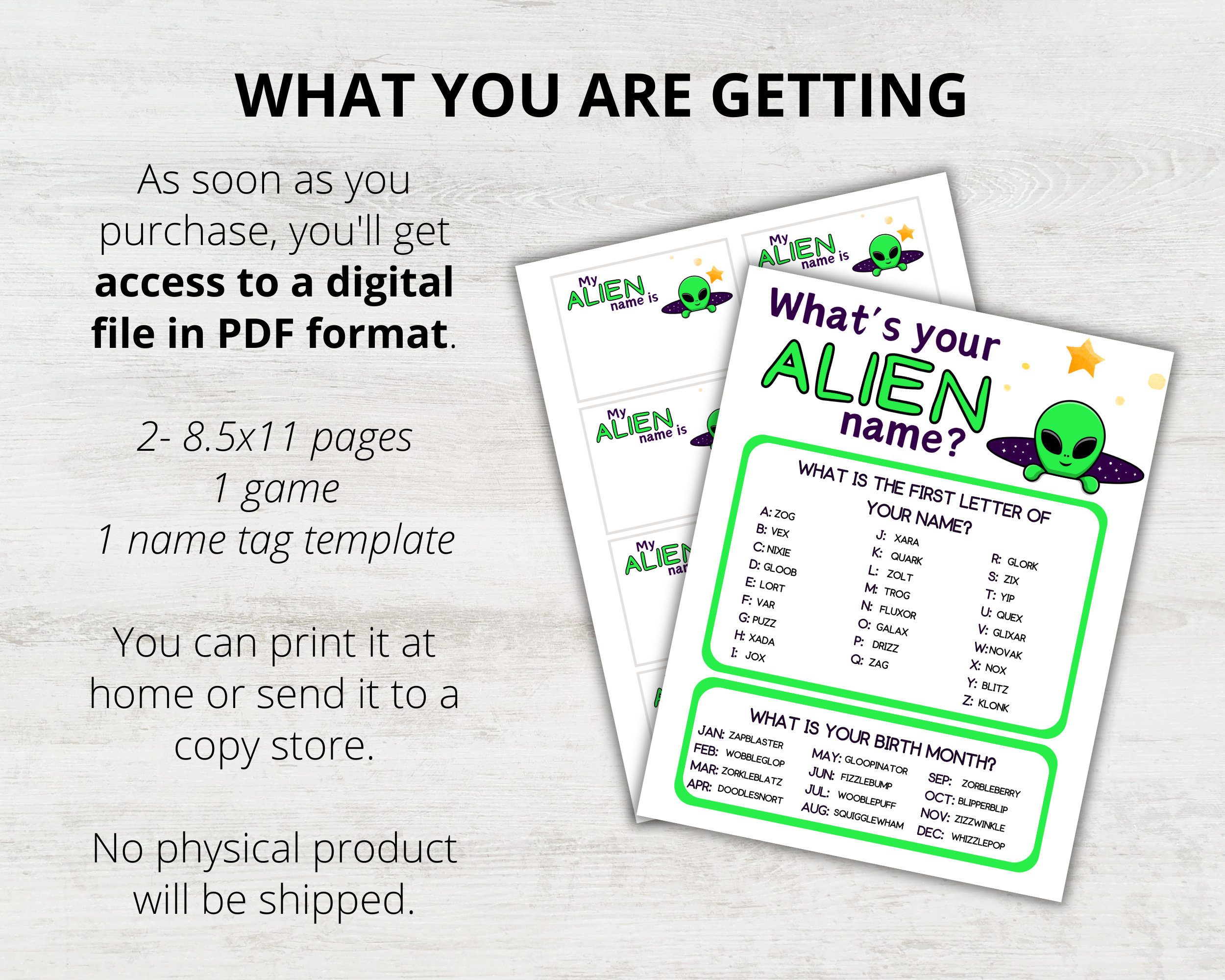 Alien Name Game Printable, What's Your Alien Name Game, Name Generator ...