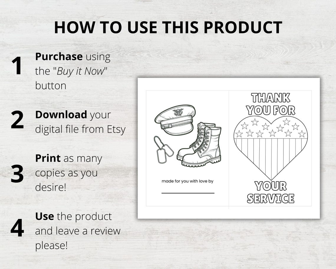 Veteran's Day Color in Card, Coloring Card, Veteran's Day Craft, Color ...