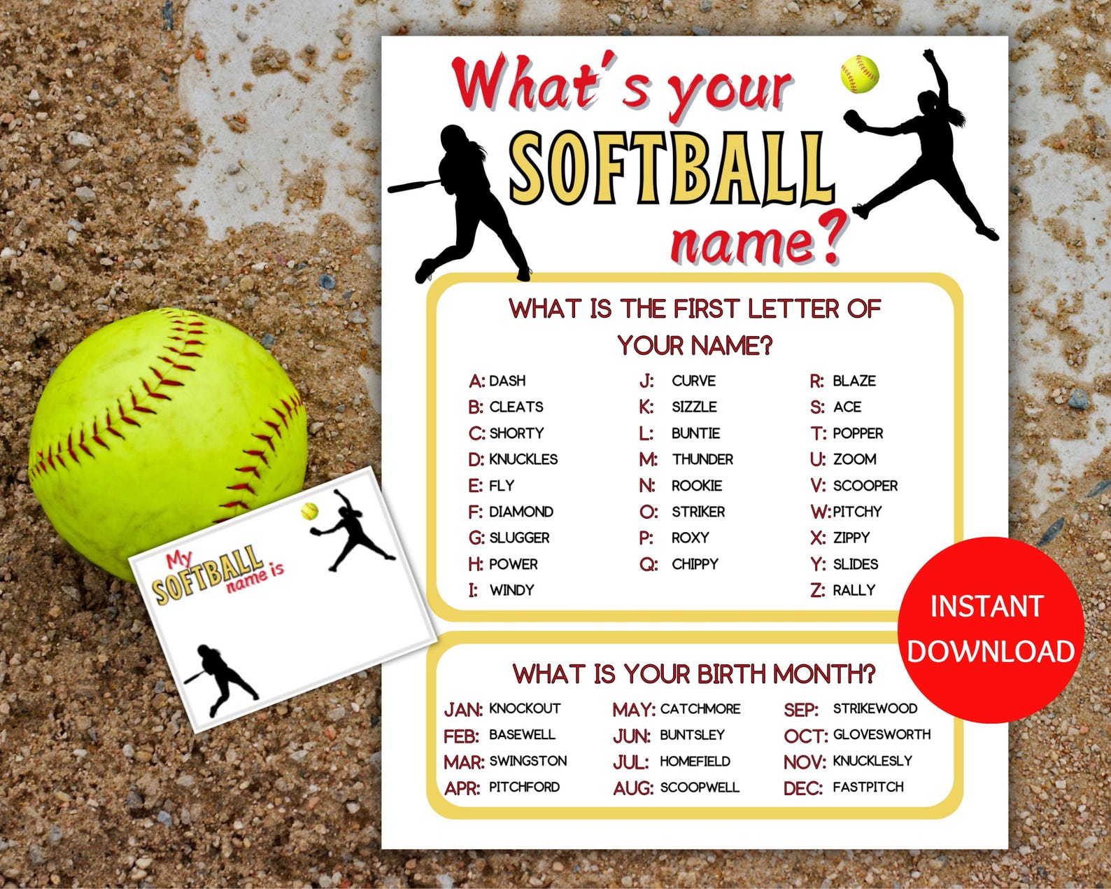 Softball Name Game Printable, What's Your Softball Name Game, Name ...