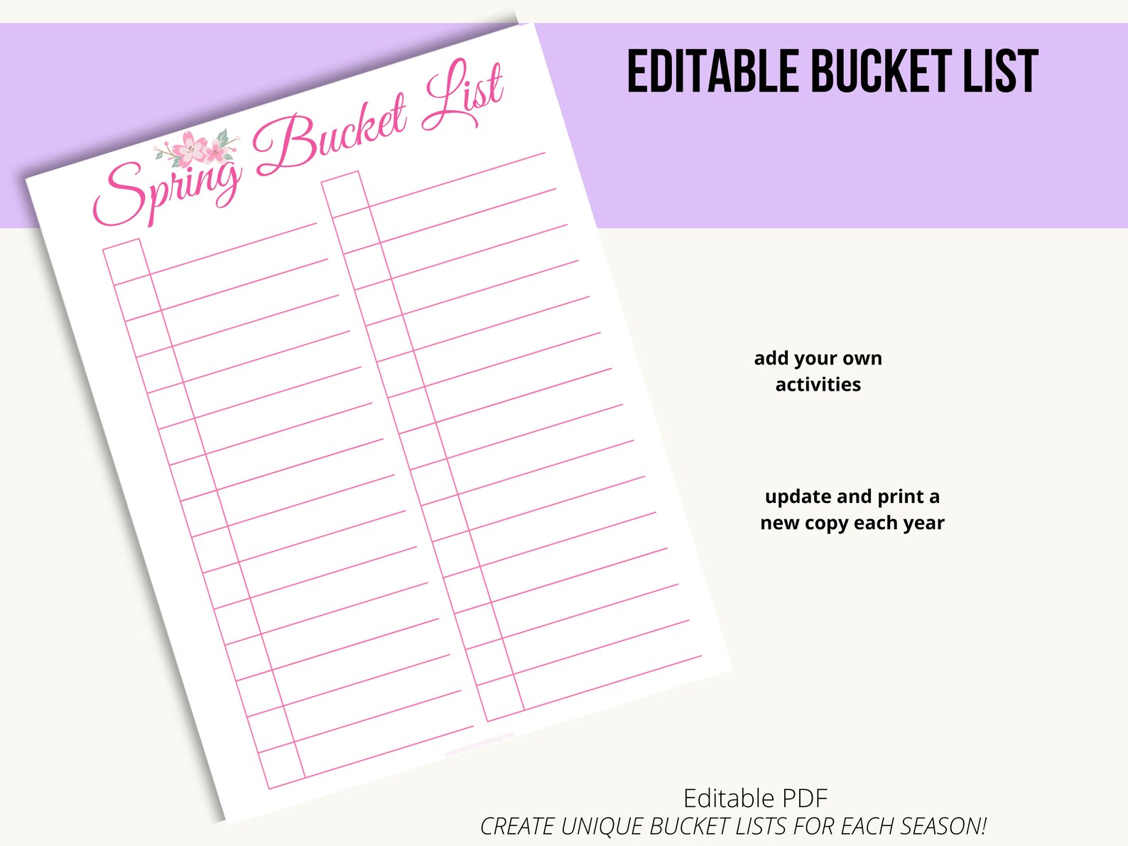 Seasonal Bucket List Bundle, Bucket Lists for Fall, Winter, Spring ...