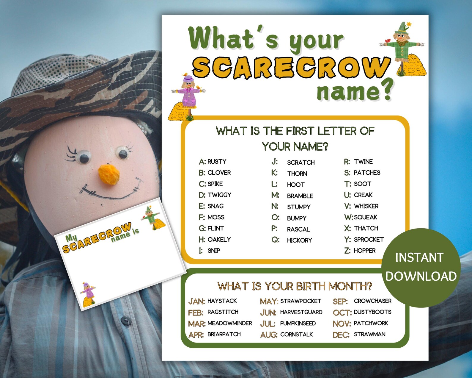 Scarecrow Name Game Printable, What's Your Scarecrow Name Game, Name ...