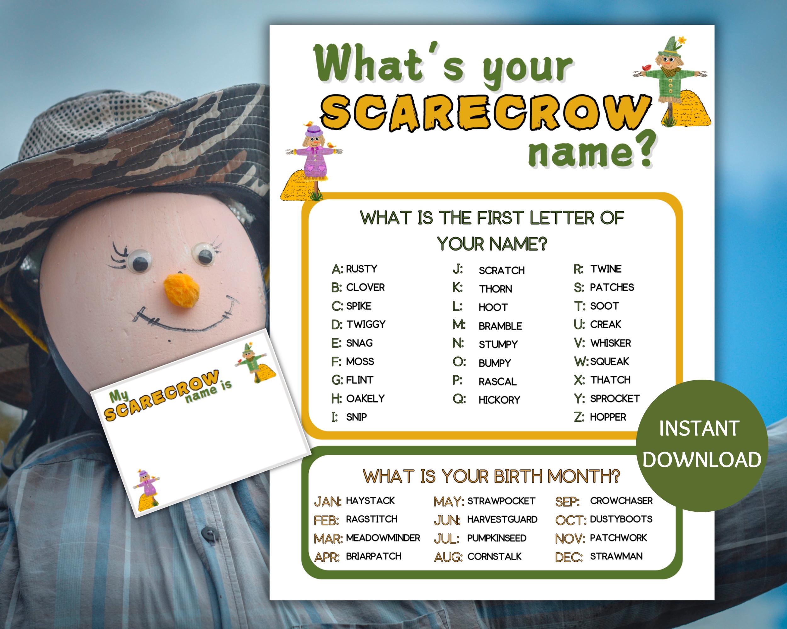 Scarecrow Name Game Printable, What's Your Scarecrow Name Game, Name ...