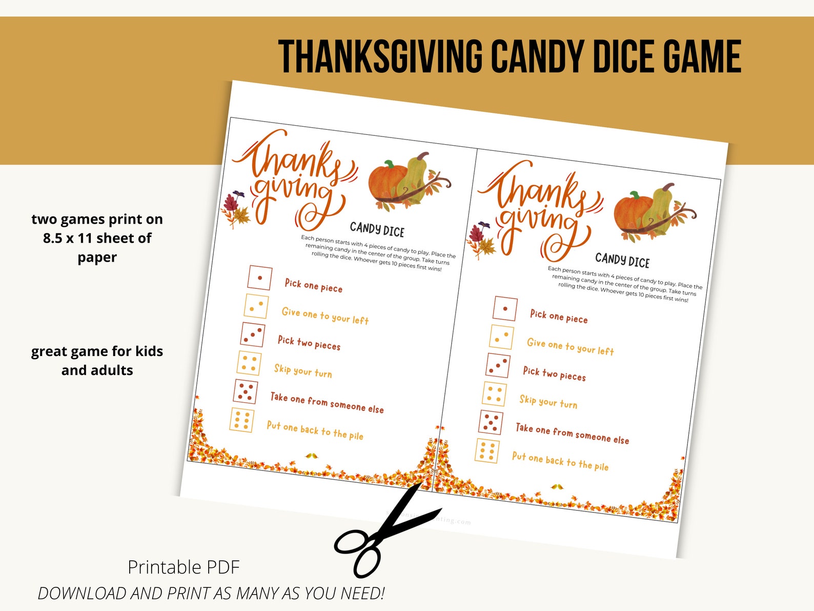 Thanksgiving Candy Dice Game Printable Thanksgiving Games - Etsy